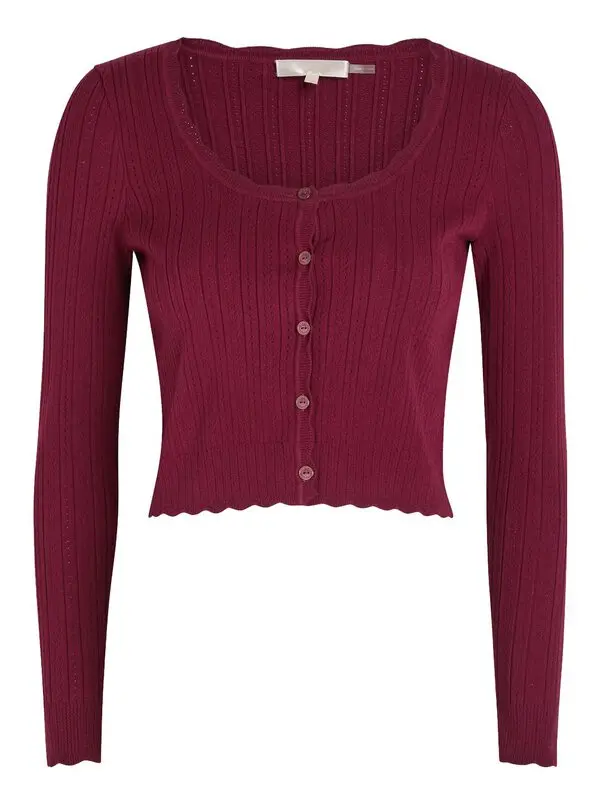 LoveShackFancy Martti Pointelle-knit Cardigan - Burgundy