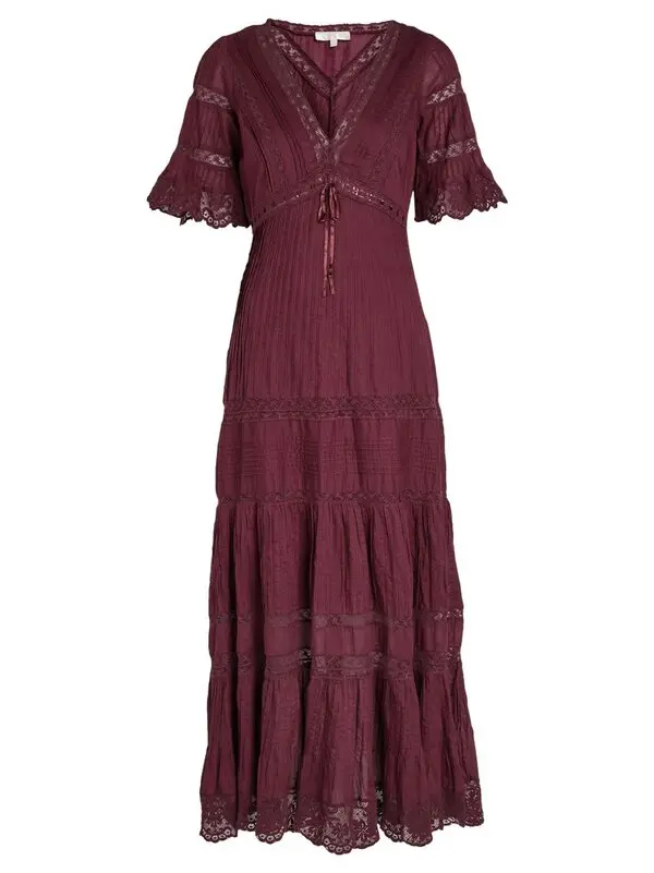 LoveShackFancy Marlowe Lace-detail Cotton Midi Dress - Burgundy
