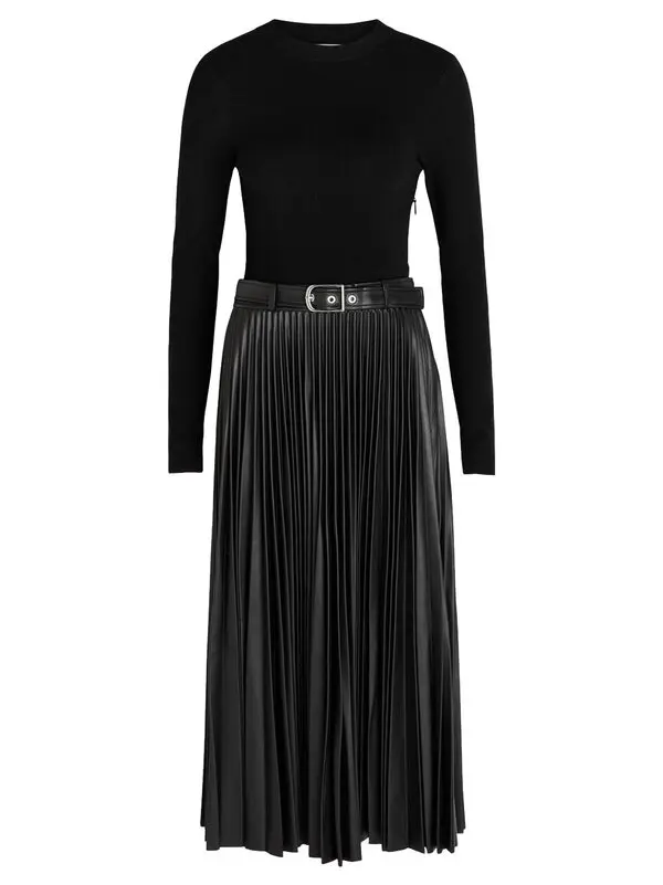 Simkhai Abilene Belted Knit And Faux Leather Midi Dress - Black