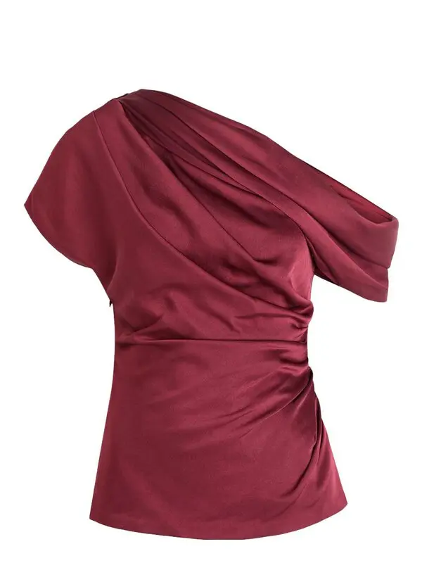 Simkhai Draped Satin Top - Dark Red