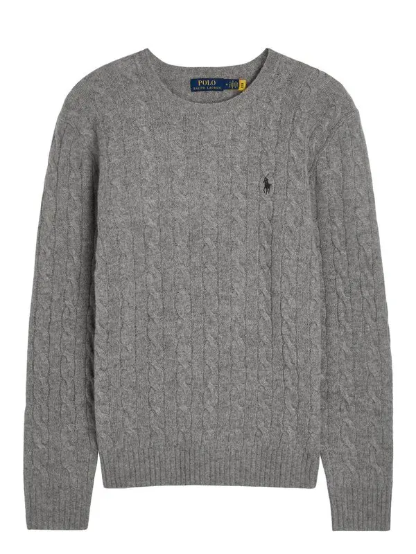 Ralph Lauren Logo Cable-knit Wool And Cashmere-blend Jumper - Grey