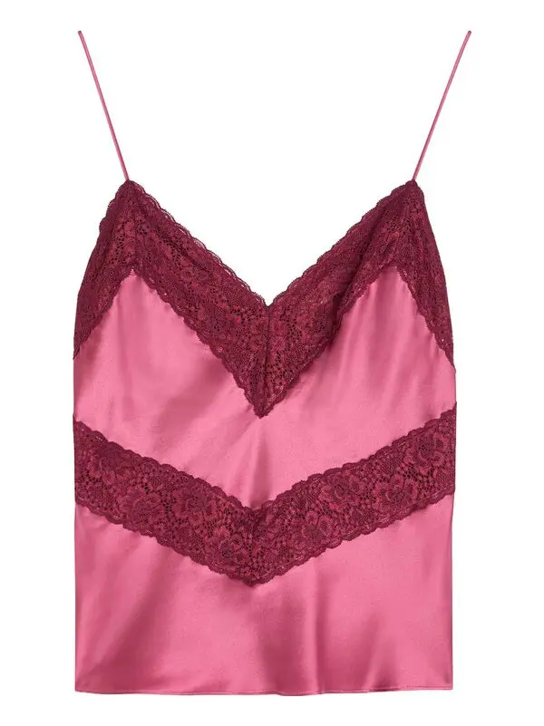 LoveShackFancy Brimsley Lace-trim Silk Camisole Top - Dark Pink