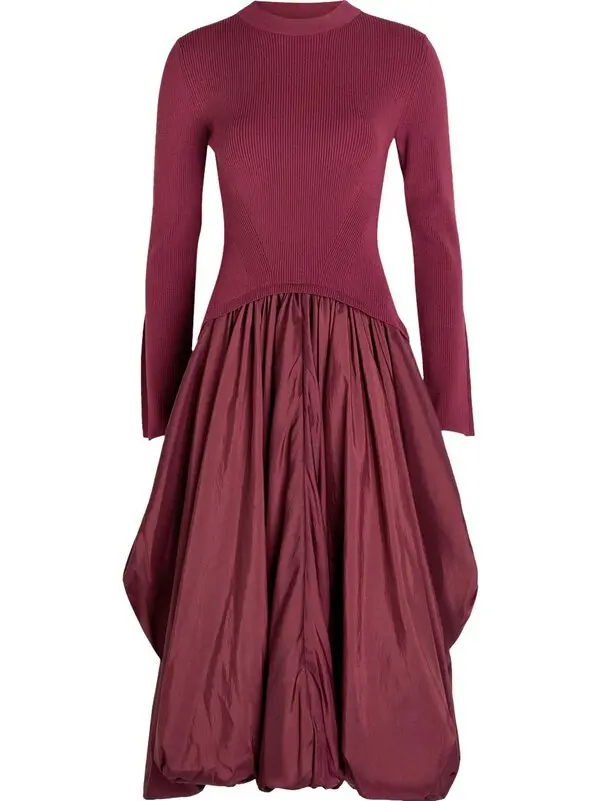 Simkhai Kenlie Gathered Knit And Taffeta Midi Dress - Dark Red