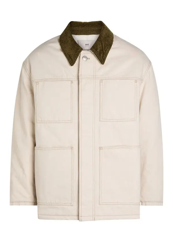 Ami Padded Canvas Jacket - Off White