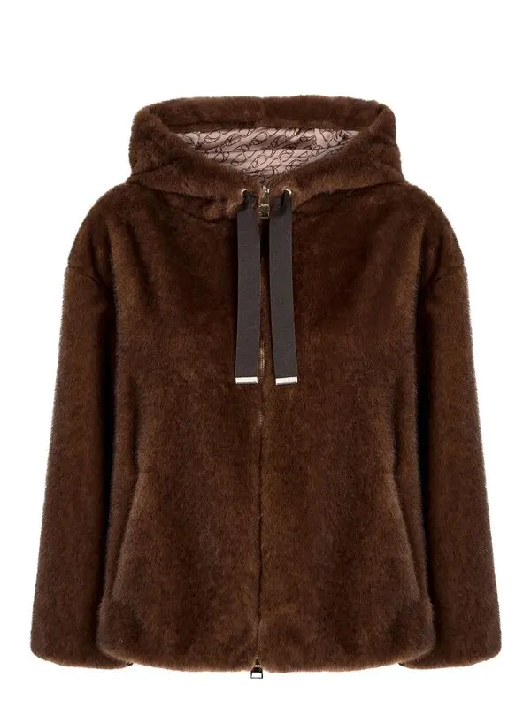 Herno Hooded Faux Fur Jacket - Maroon