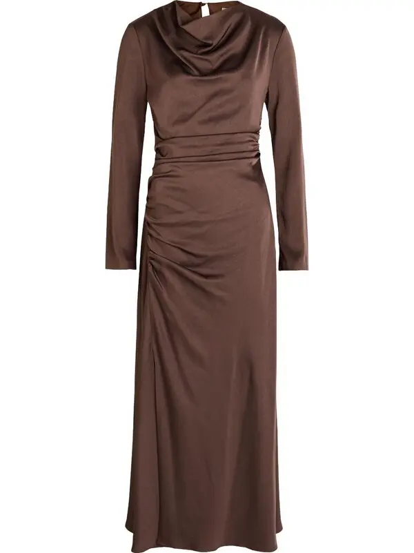 Simkhai Odessa Gathered Satin Midi Dress - Chocolate
