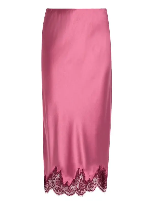 LoveShackFancy Malina Lace-trim Silk Midi Skirt - Dark Pink