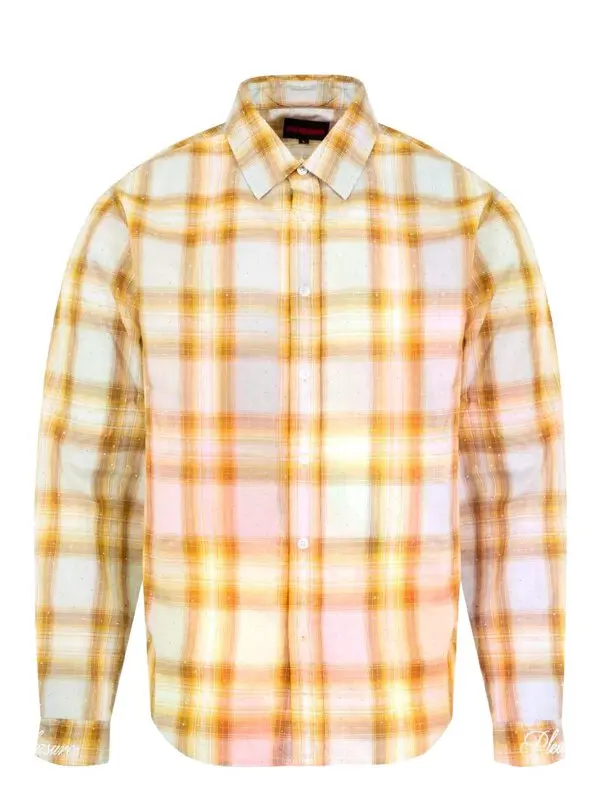 PLEASURES Dizzle Plaid Button Up Shirt - Neutrals