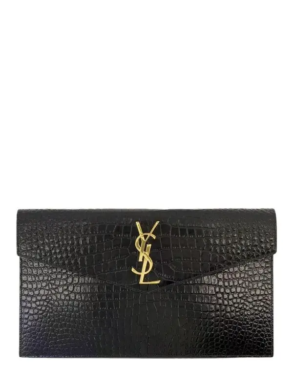 Saint Laurent Uptown Crocodile-effect Clutch - Black