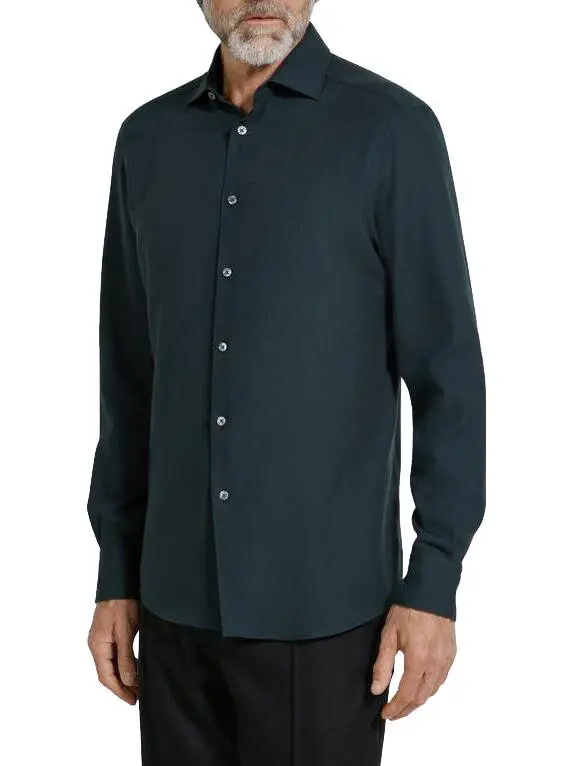 Zegna Cashco Cashmere & Cotton Button-up Shirt - Dark Green