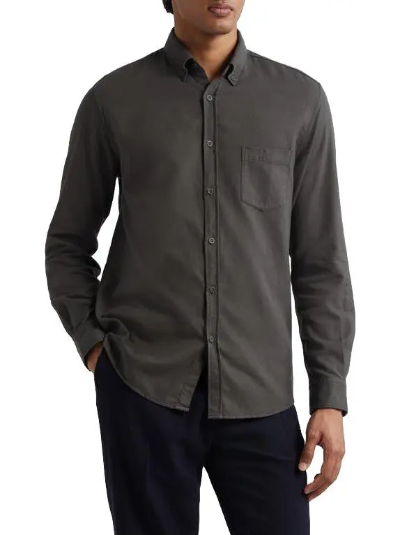 Sunspel Brushed Cotton Flannel Button-down Shirt - Dark Green