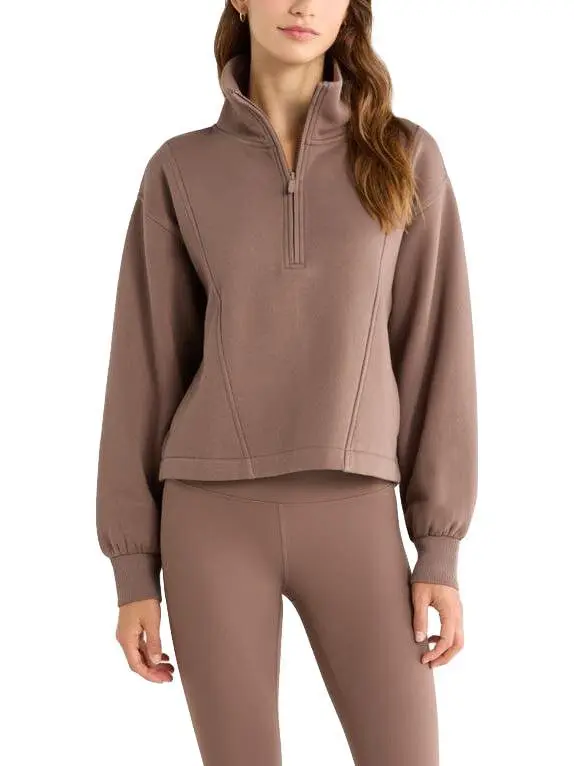 Zella Ultracozy Fleece Half Zip Pullover - Brown Quartz