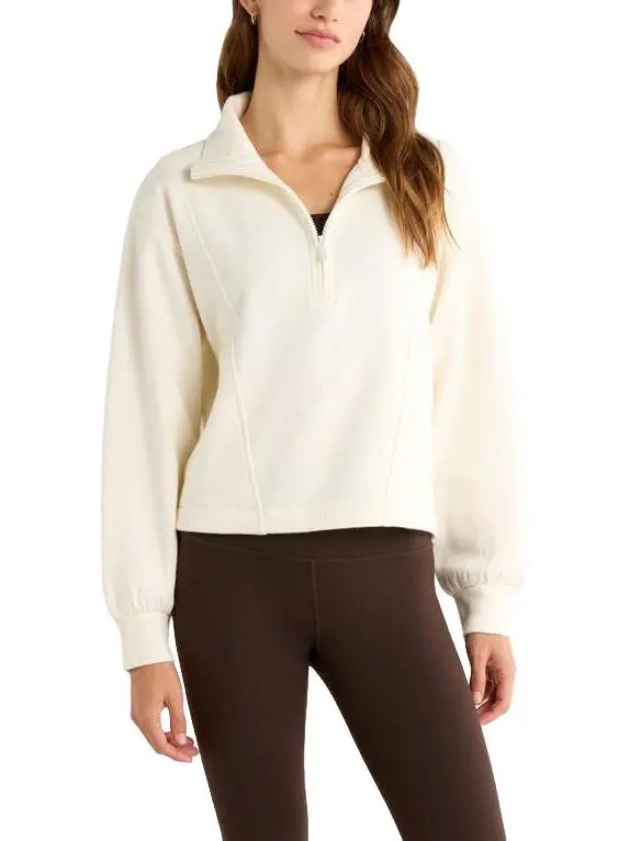 Zella Ultracozy Fleece Half Zip Pullover - Ivory Egret