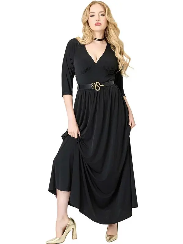 Unique Vintage Batwing Sleeve Maxi Dress - Black