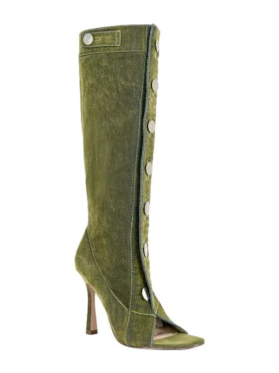AZALEA WANG Kazuki Peep Toe Stiletto Boots - Olive