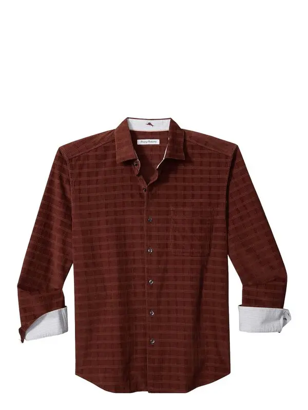 Tommy Bahama Check Island Cotton Corduroy Button-up Shirt - Maroon