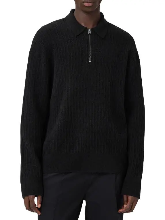 ALLSAINTS Jakob Wool & Alpaca Blend Polo Sweater - Black