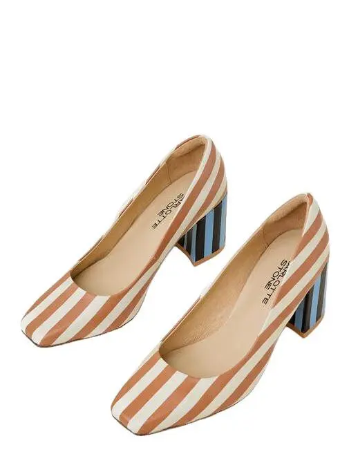 Charlotte Stone Estee Multicolor Square Toe Pumps - Camel Stripe