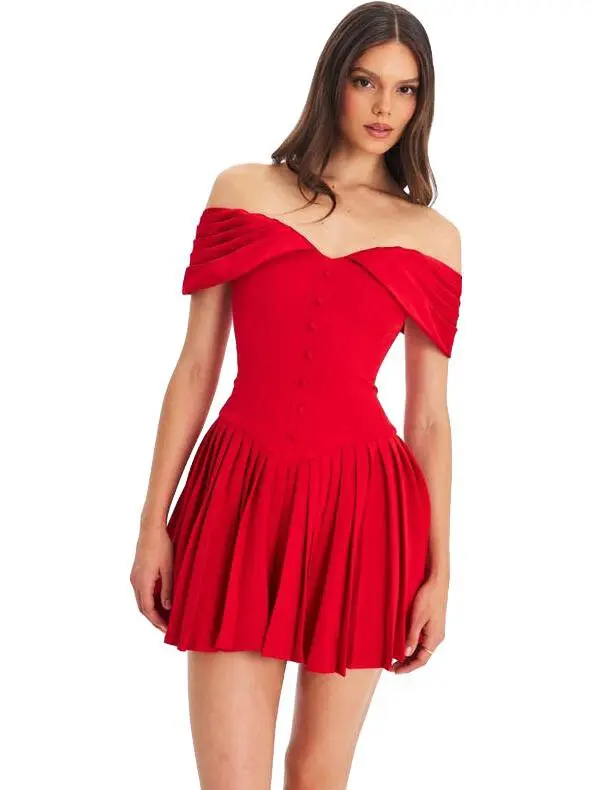 MISS CIRCLE Narelle Off-shoulder Sweetheart Mini Dress - Red