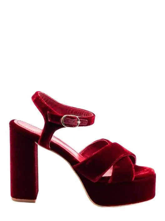 ANDREA GOMEZ Bella Velvet Platform Sandal - Red