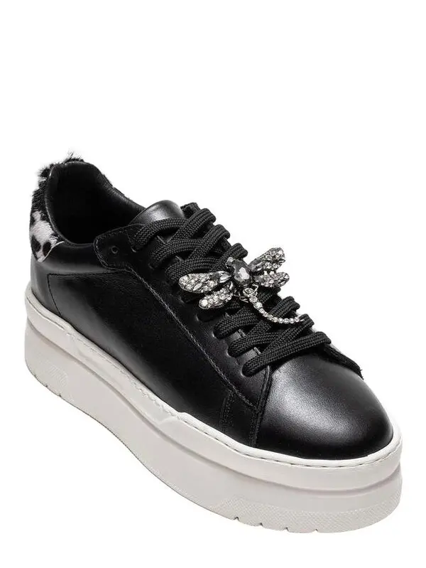 FOREVER & ALWAYS SHOES Laren Leather Buckle Sneakers - Black Leather