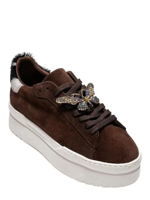FOREVER & ALWAYS SHOES Anda Leather Buckled Sneakers - Brown Suede Leather
