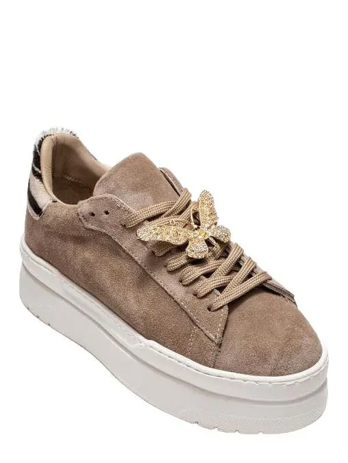 FOREVER & ALWAYS SHOES Anda Leather Buckled Sneakers - Dark Beige Faux Leather