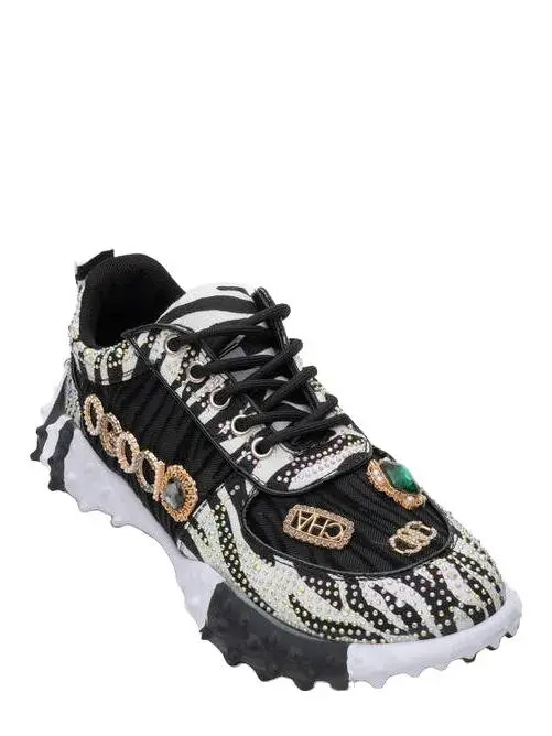 PROLOGUE SHOES Vero Jewel Sneakers - Black Print Faux Leather