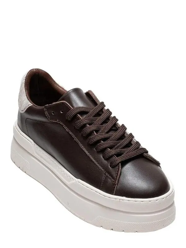 FOREVER & ALWAYS SHOES Anabel Leather Platform Sneakers - Brown Leather