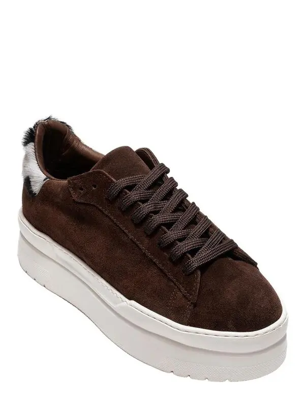 FOREVER & ALWAYS SHOES Anabel Leather Platform Sneakers - Brown Suede Leather