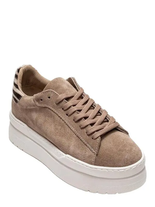 FOREVER & ALWAYS SHOES Anabel Leather Platform Sneakers - Dark Beige Suede Leather