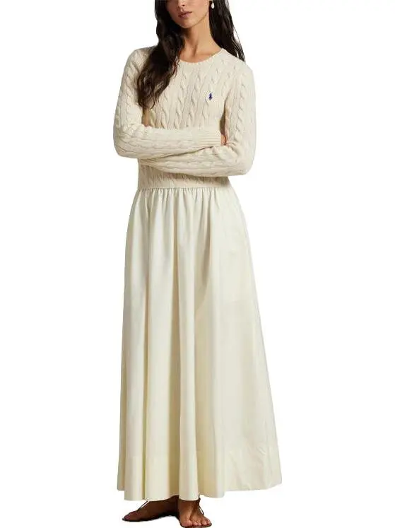 Ralph Lauren Mixed Media Cable-stitch Maxi Dress - Authentic Cream