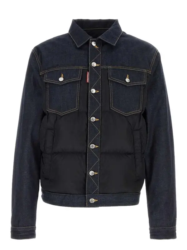 Dsquared2 Two-tone Denim And Polyester Down Jacket - Multicoloured