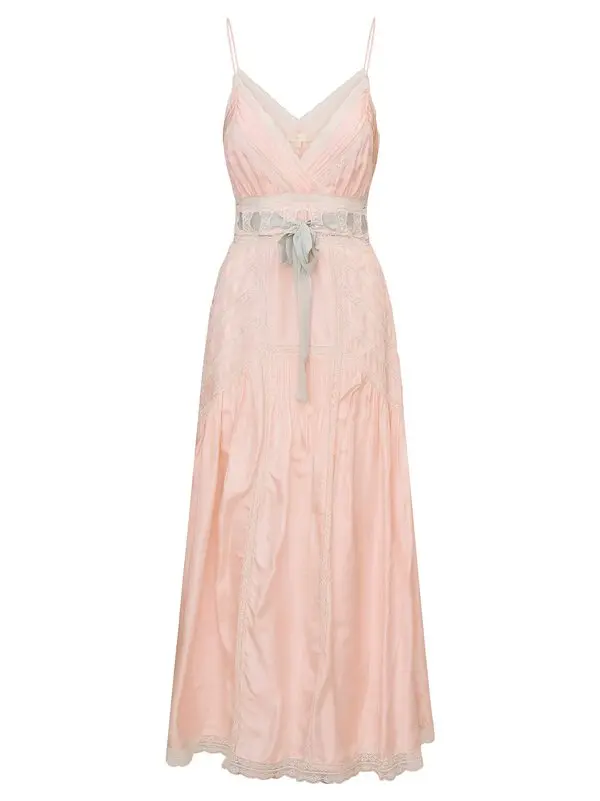 LoveShackFancy Arlissa Lace-trimmed Silk Maxi Dress - Pink