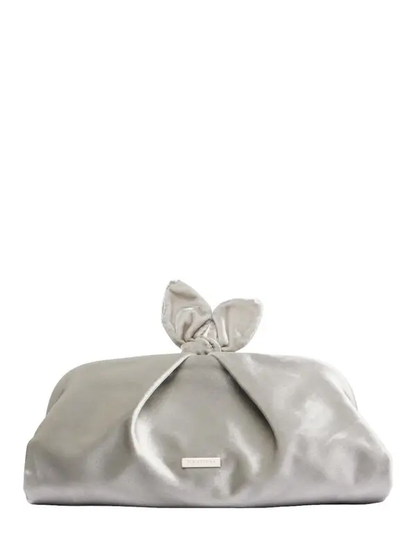 AQUAZZURA Bow Tie Velvet Clutch - Silver