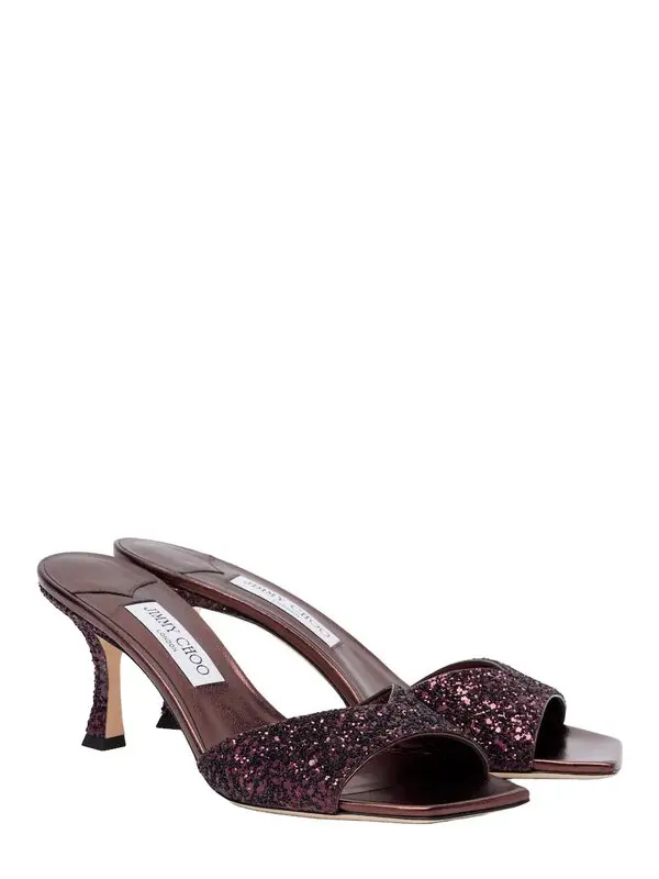 JIMMY CHOO Skye 70 Glitter Mules - Burgundy
