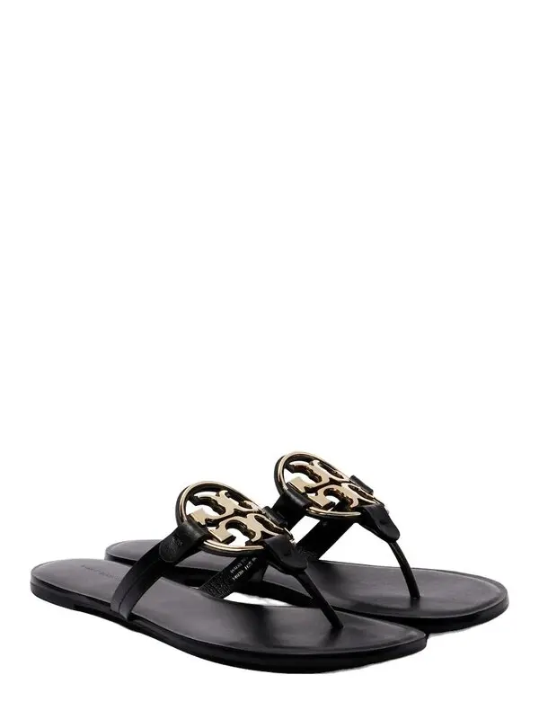 Tory Burch Metal Miller Leather Thong Sandals - Black
