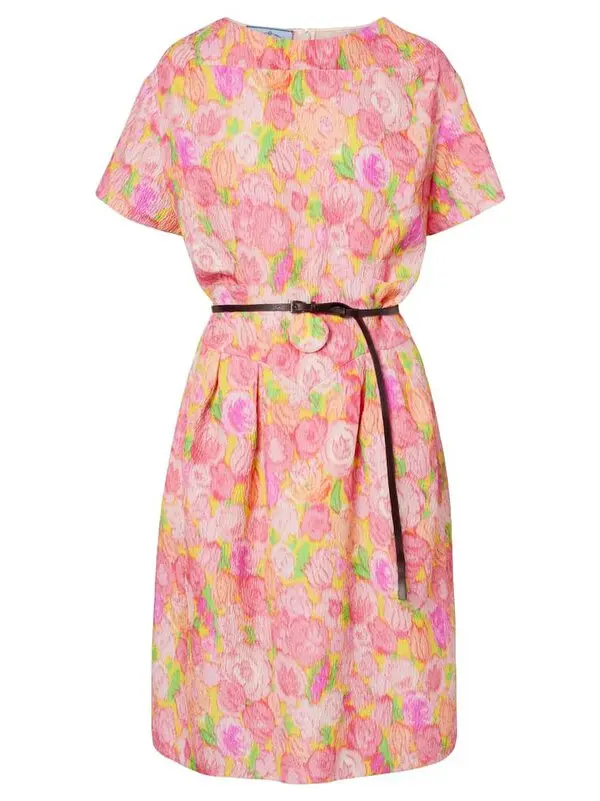 Prada Floral Silk-blend Cloqué Midi Dress - Multicoloured