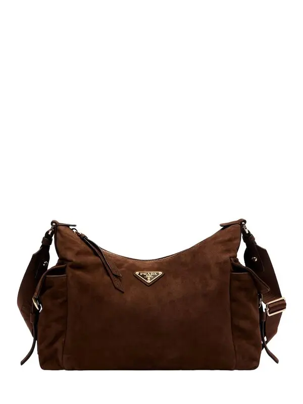 Prada Explore Large Suede Shoulder Bag - Brown
