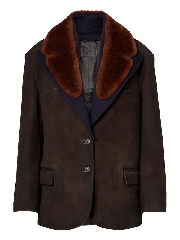 Prada Shearling-trimmed Suede Jacket - Brown