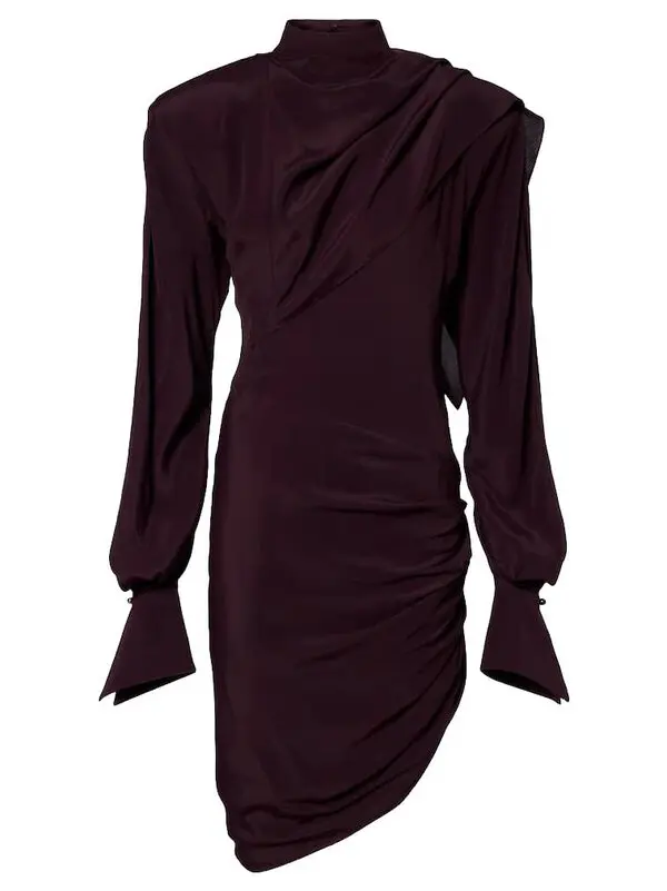 MUGLER Draped Asymmetric Minidress - Burgundy