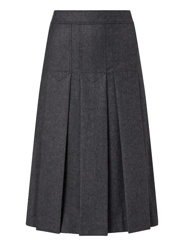 Prada Pleated Virgin Wool Flannel Midi Skirt - Grey