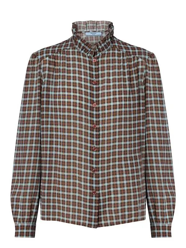 Prada Checked Silk-blend Georgette Shirt - Blue