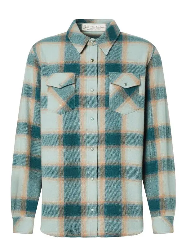 GOD'S TRUE CASHMERE Shadow Plaid Cashmere Shirt With Emerald - Green