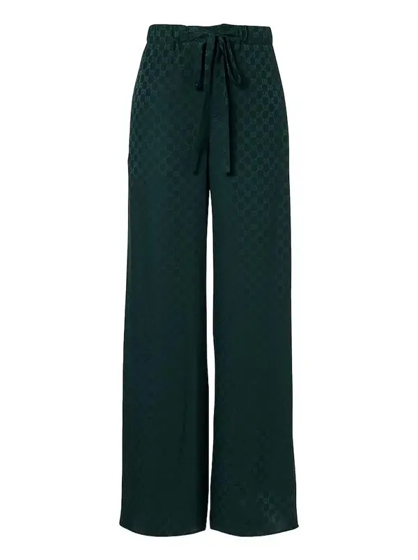 Gucci Gg Silk Jacquard Wide-leg Pants - Green