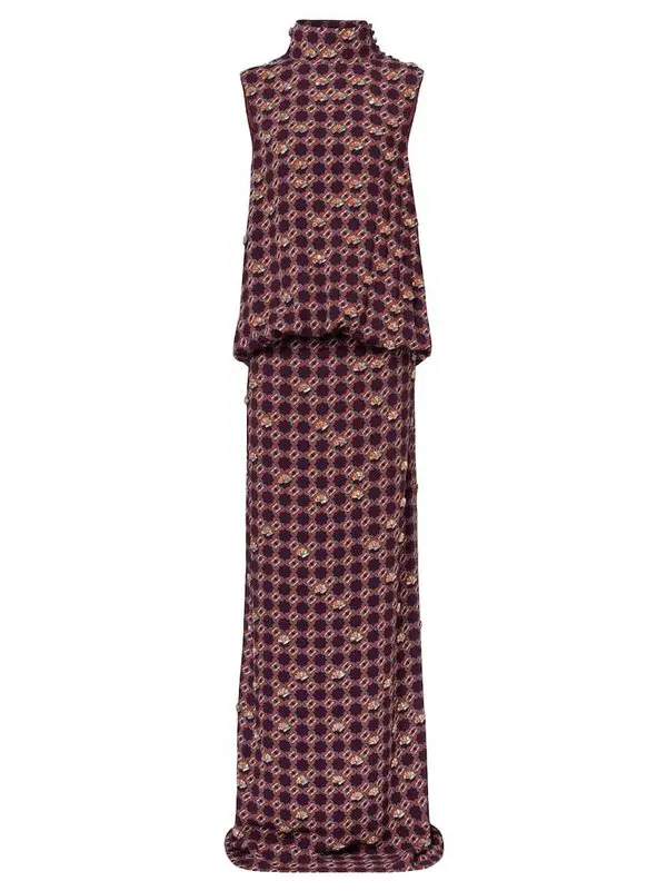 Dries Van Noten Embellished Printed Crêpe Gown - Burgundy