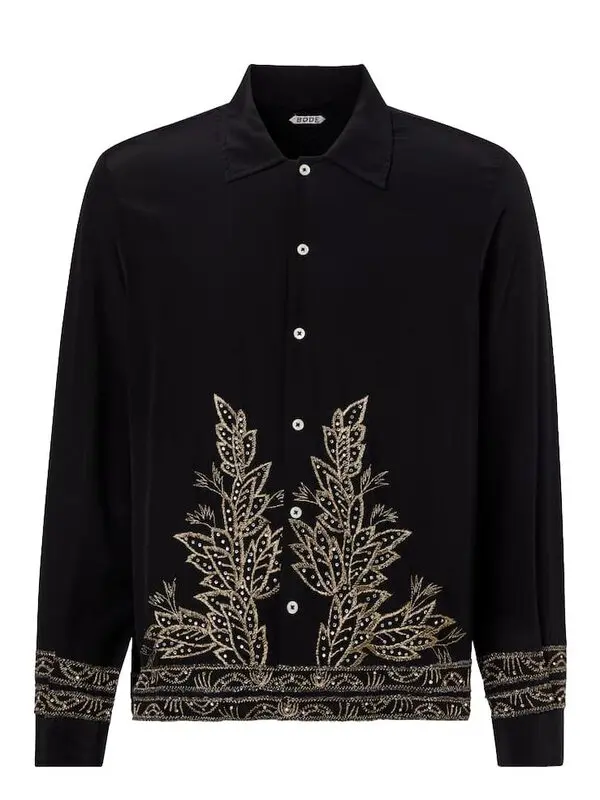 BODE Beaded Epoque Embellished Silk Shirt - Black
