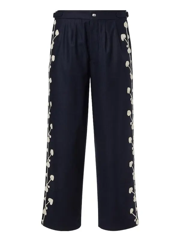 BODE Snowdrop Wide-leg Wool-blend Pants - Blue