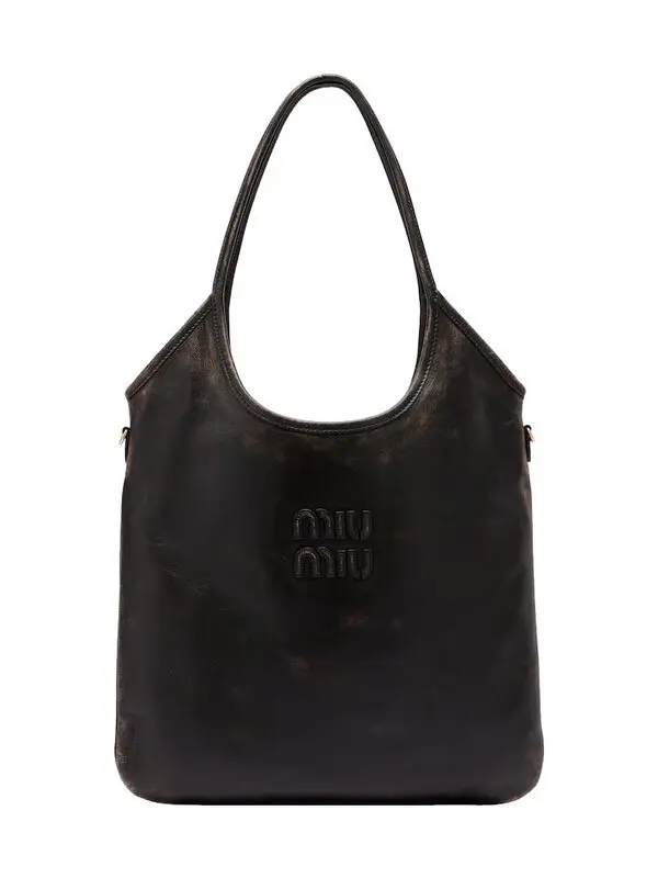 Miu Miu Ivy Distressed Leather Shoulder Bag - Brown