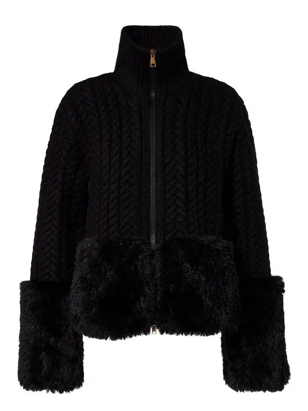 Moncler Cable-knit Wool-blend Cardigan - Black
